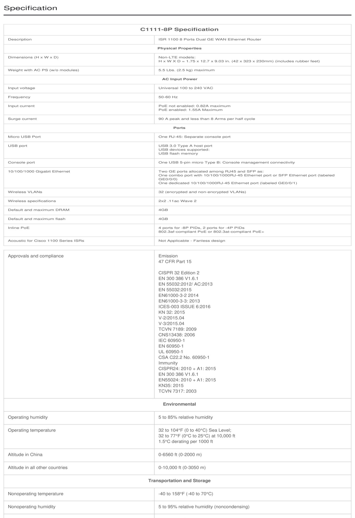 CISCO C1111-8P: ISR 1100 8 PORT Dual GE WAN Ethernet Router