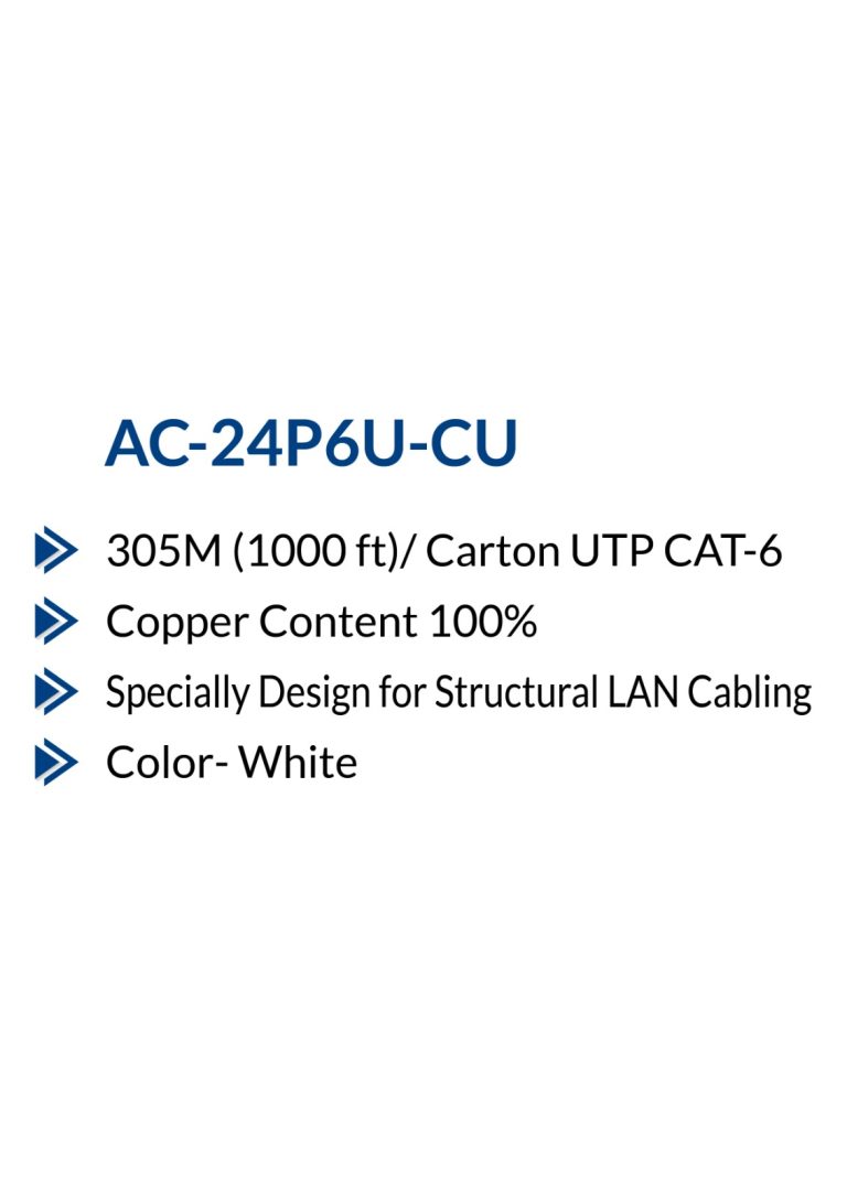 AC-NET 24AWG, CAT-6 Lan Cable (White Color)